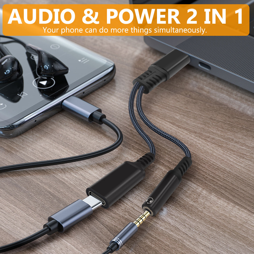 USB C 3.5mm Aux Audio Charger Splitter Adapter Headphone Jack