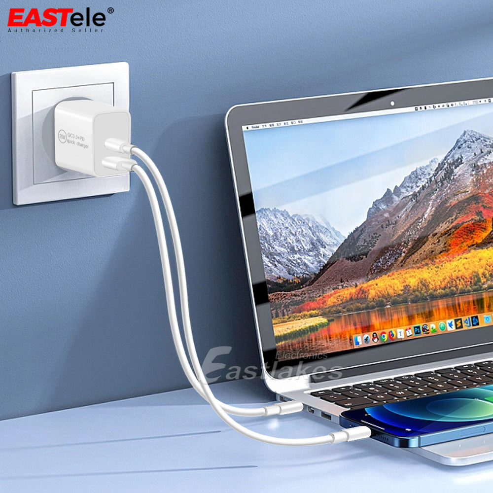 EASTele USB A+USB C Fast Charging AC Power Adapter QC PD