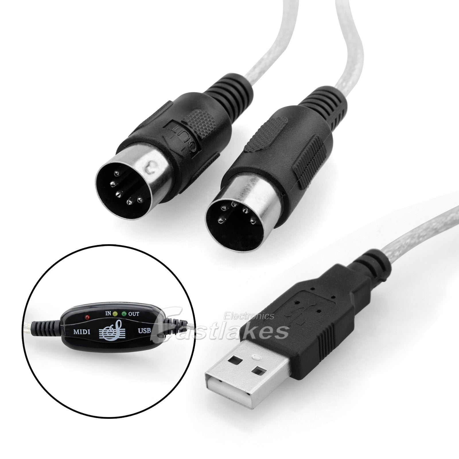 [1 8m] Usb To Midi Interface Cable Converter Music Keyboard Pc 5 Pin