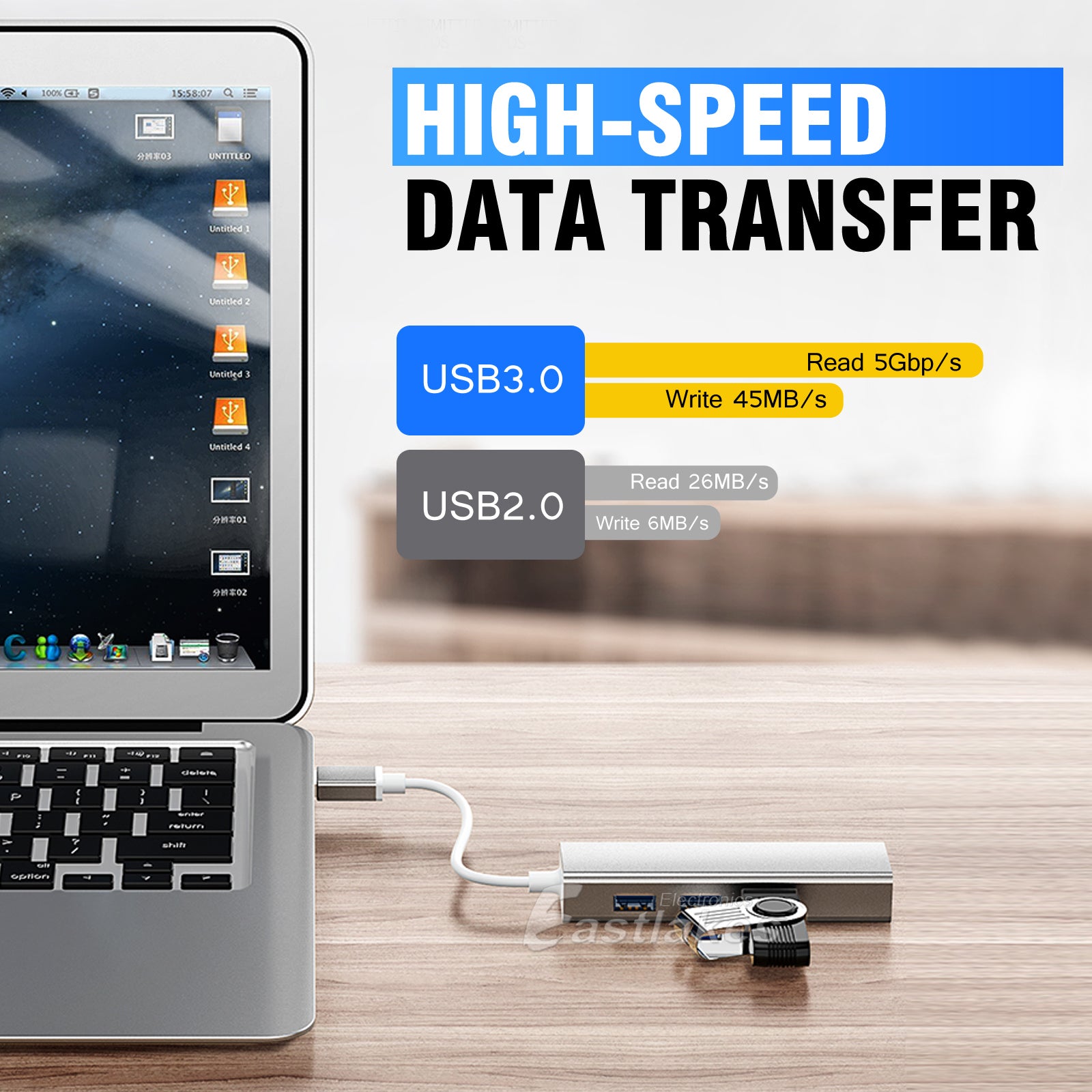 4-in-1 Type-C USB Hub with RJ45 Ethernet Extension Adapter